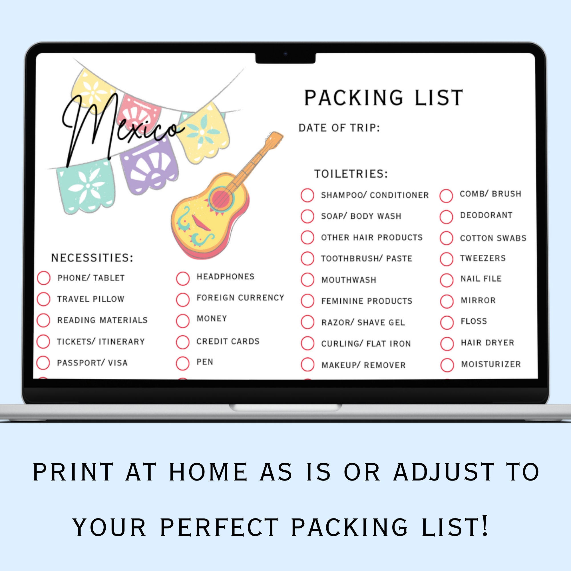 Mexico Packing List, Editable, Printable, Canva Template - Etsy