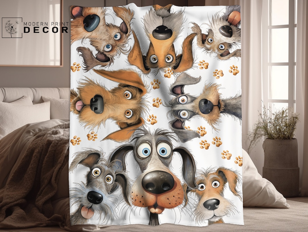 Dogs Blanket Sherpa Dogs Blanket Minky Velveteen Blanket Couch Cute ...