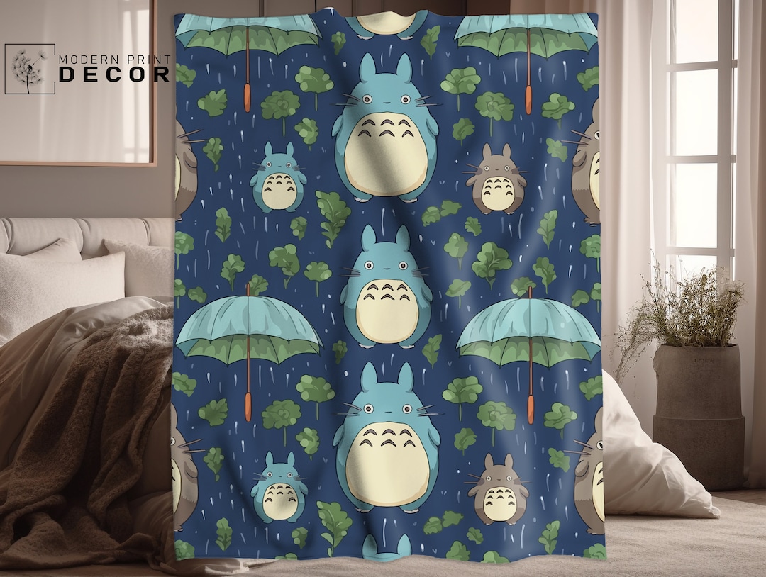 Big Totoro Throw Blanket Minky Sherpa Studio Ghibli Japanese Animated Fantasy Big Cat Totoro in ...