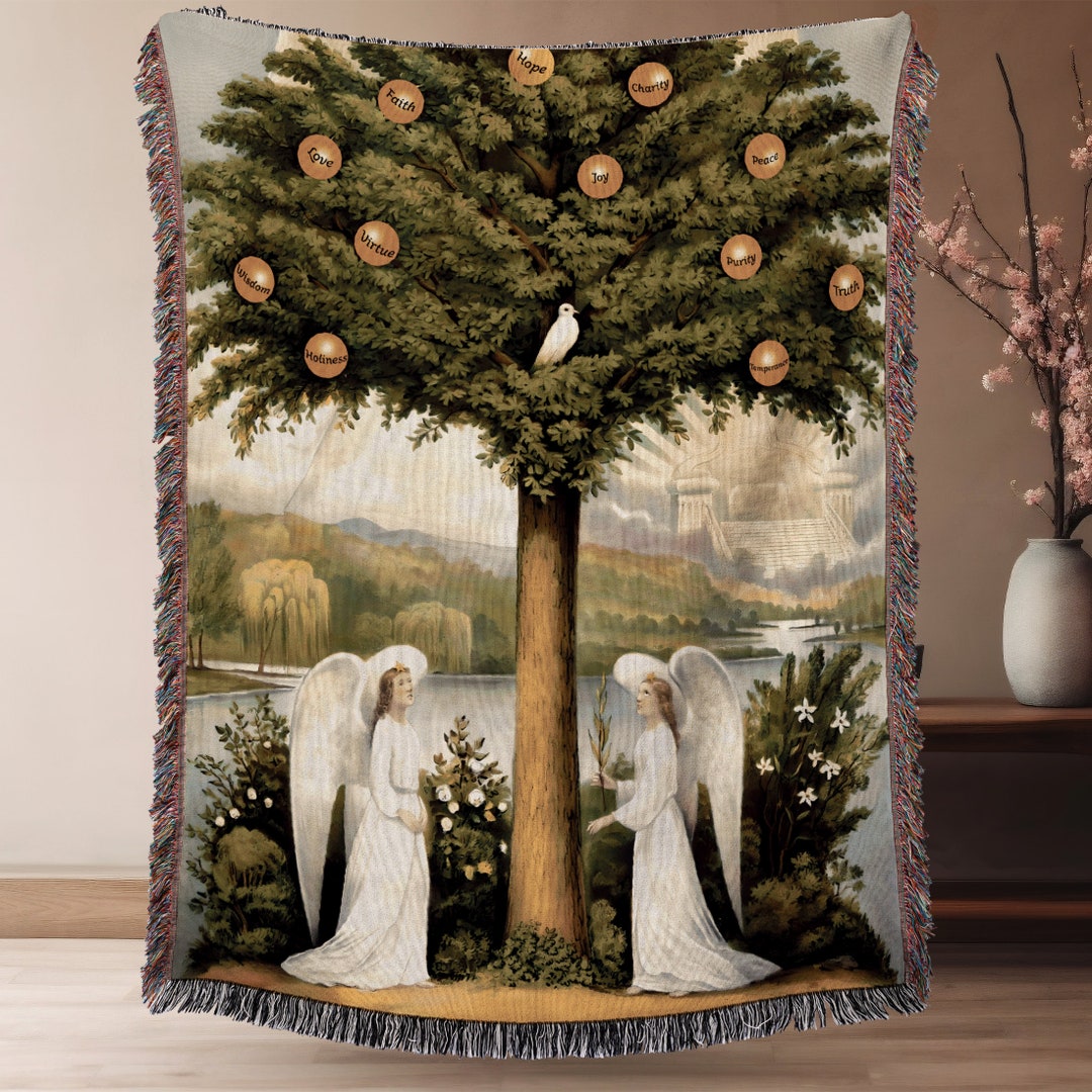 Tree of Life Angels Woven Throw Blanket Home Decor Tapestry Couch Room ...