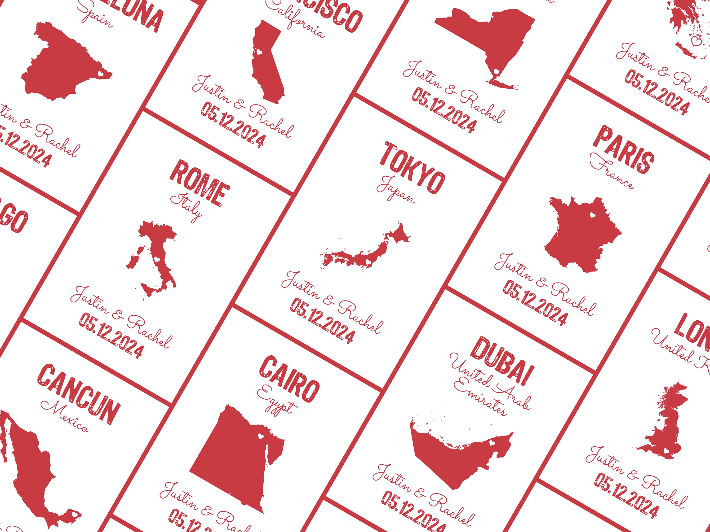 Printable Travel Theme Personalized Table Cards, for Weddings & Showers ...