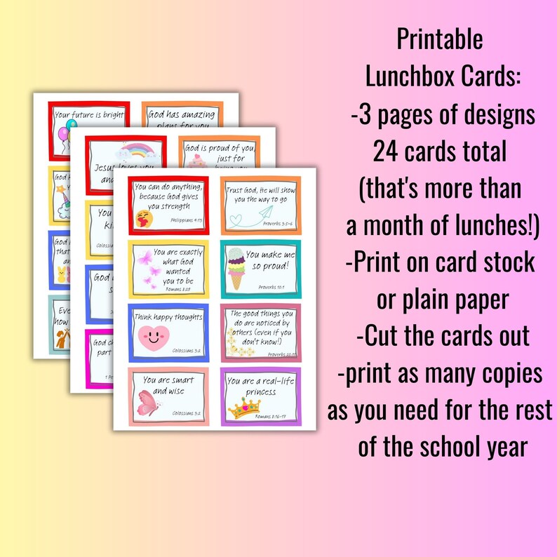 Christian Printable Lunchbox Cards for Girls, Easy-to-read Includes ...