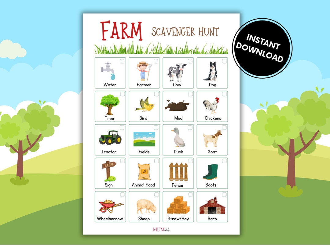 Farm Scavenger Hunt, Kids Activities, Kids Printable Activities, Farm ...