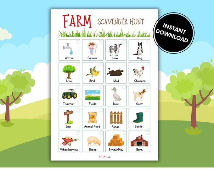 Farm Scavenger Hunt, Kids Activities, Kids Printable Activities, Farm ...