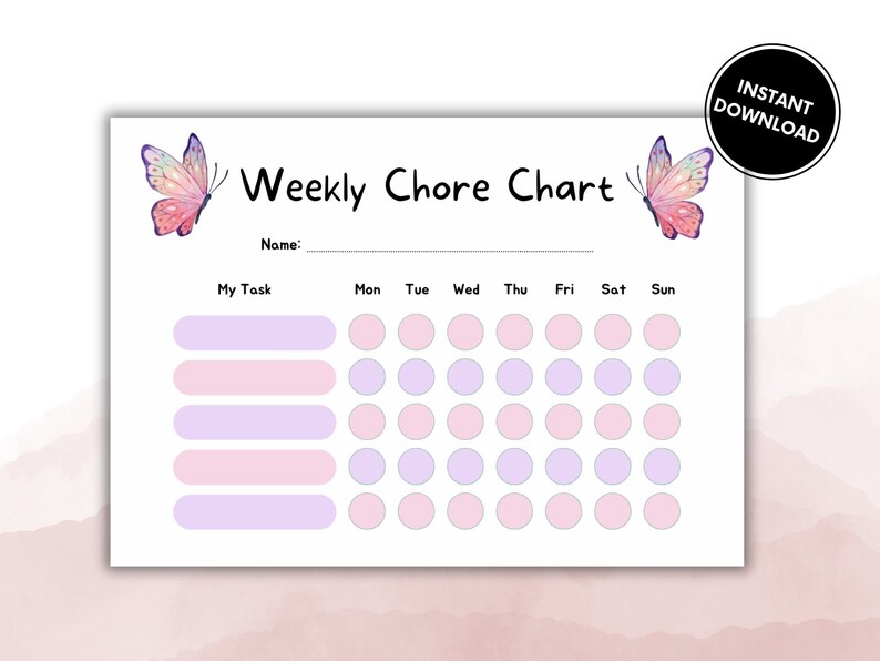 Kids Butterfly Printable Chore Chart Chore Chart for Kids - Etsy