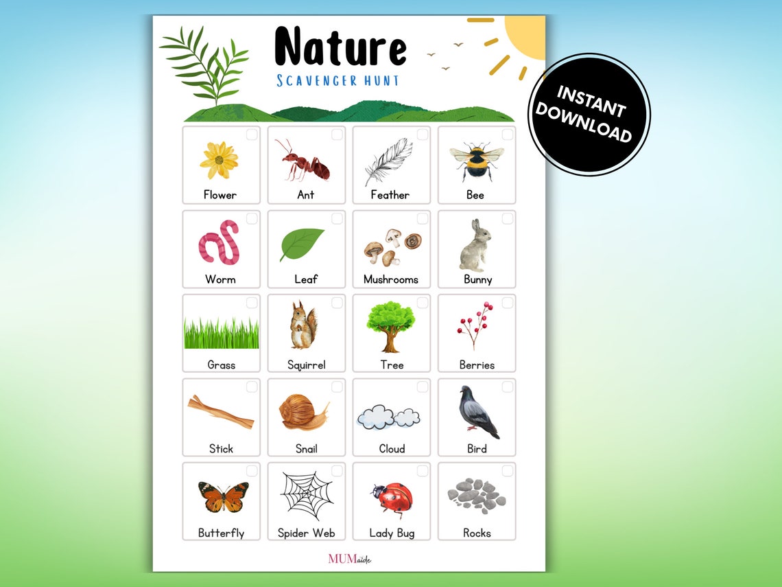 Nature Scavenger Hunt, Printable Outdoor Scavenger Hunt, Kids Outdoor ...