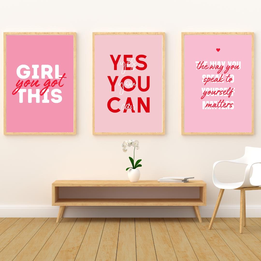 Pink Quote Wall Prints | Motivational Wall Art Set (digital Download ...