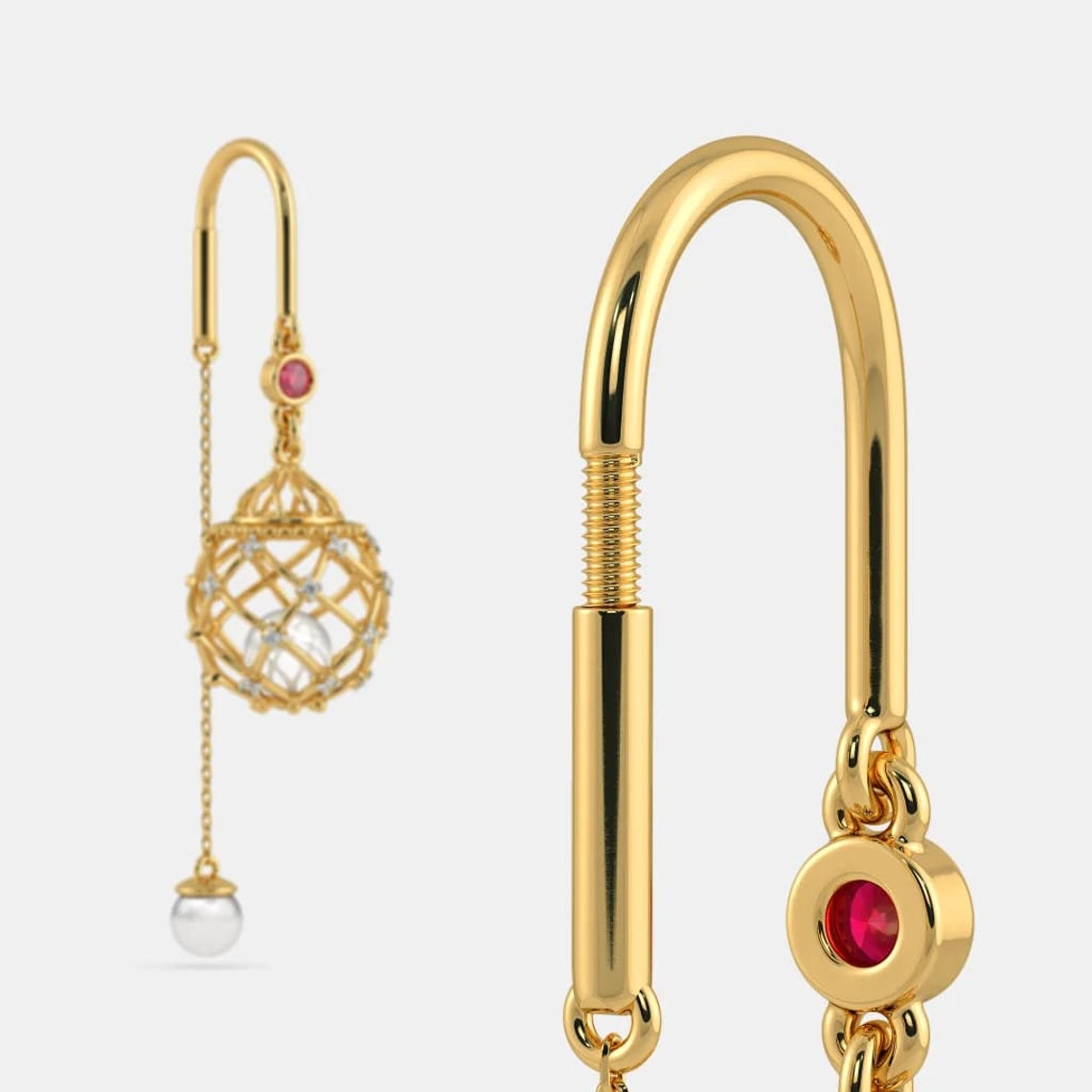 Sui Dhaga 18kt Rose Gold With Chain Earring,diamond Single Cut and Ruby ...
