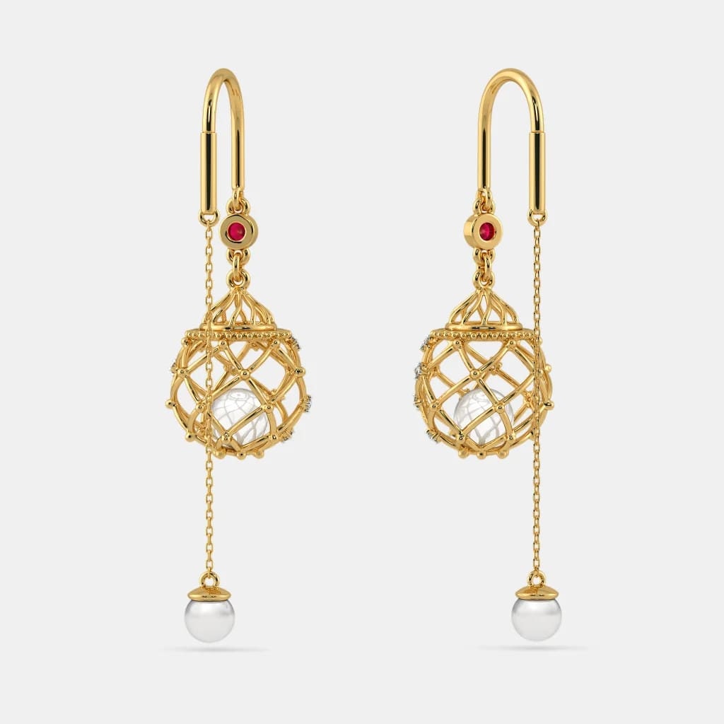 Sui Dhaga 18kt Rose Gold With Chain Earring,diamond Single Cut and Ruby ...