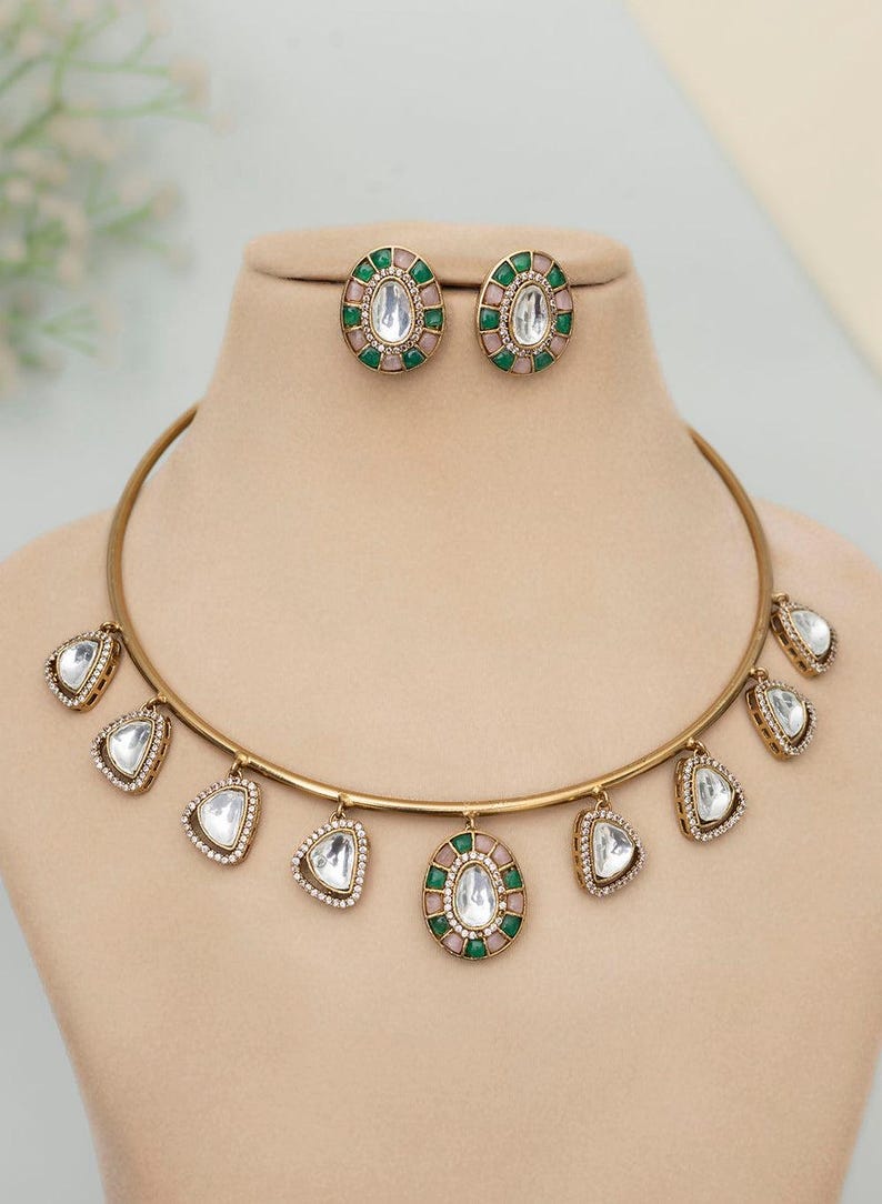 Women Traditional Hasli Earring Set, Multicolour Stones Handmade Wire ...