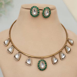 Women Traditional Hasli Earring Set, Multicolour Stones Handmade Wire ...