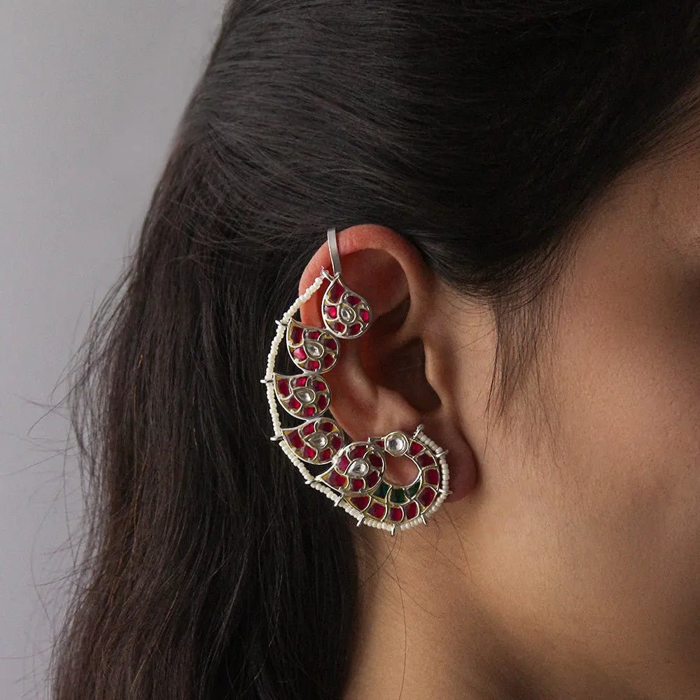 Peacock Shape Cuff Earring Kundan Jadav Jewellery, Flower Look Design ...