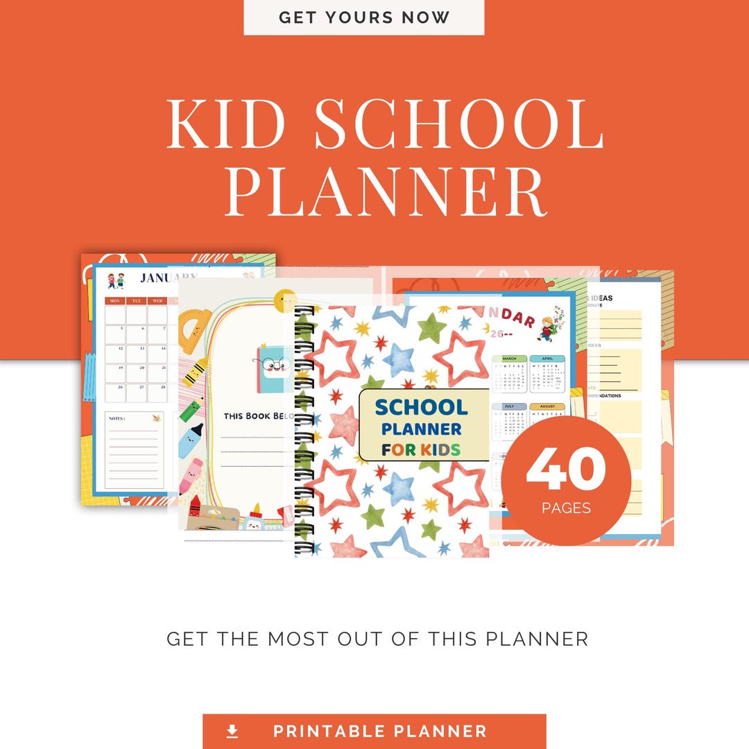 Kid School Planner Printable | Homework Tracker, Class Schedule & Study ...