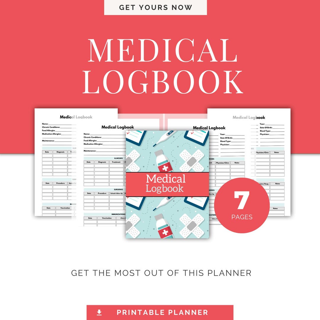 Medical Logbook Printable | Appointment Tracker | Symptom & Medication ...