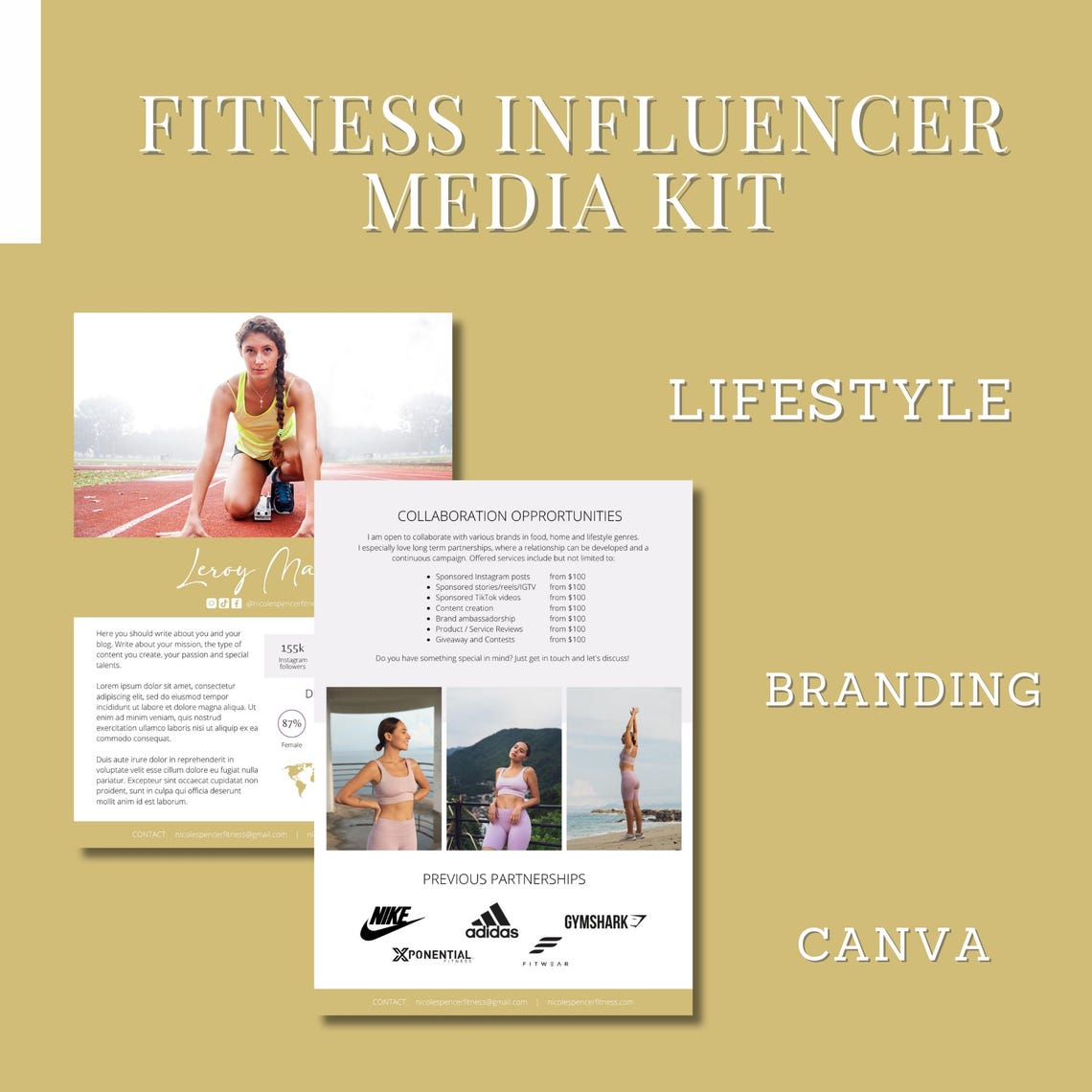 Fitness Influencer Media Kit Template | Editable Canva PDF | Stats, Bio ...