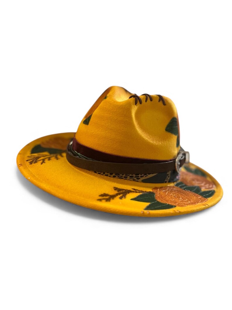 Yellow Pink Rose Burn Fedora Hat - Etsy