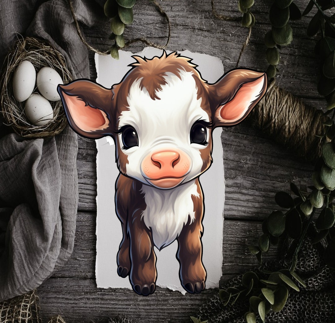 Cute Baby Calf Sticker Cow Sticker Vinyl Vinyl Cow/calf - Etsy