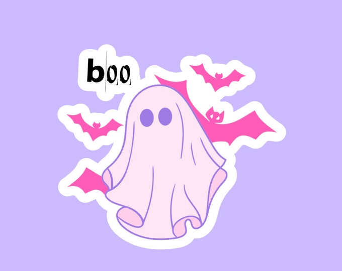 Pink Ghost Sticker, Pink Halloween Ghost Sticker, Bougie Sticker, Ghost ...