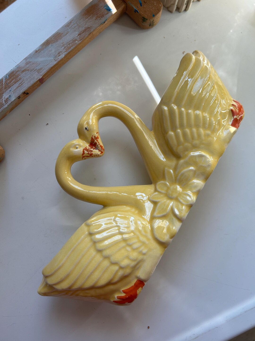 Vintage Marked USA Yellow Double Swan Planter - Etsy