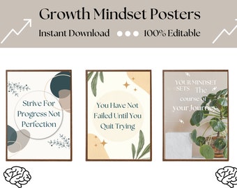 Growth Mindset Editable Classroom Printable Posters, Elegant Boho ...