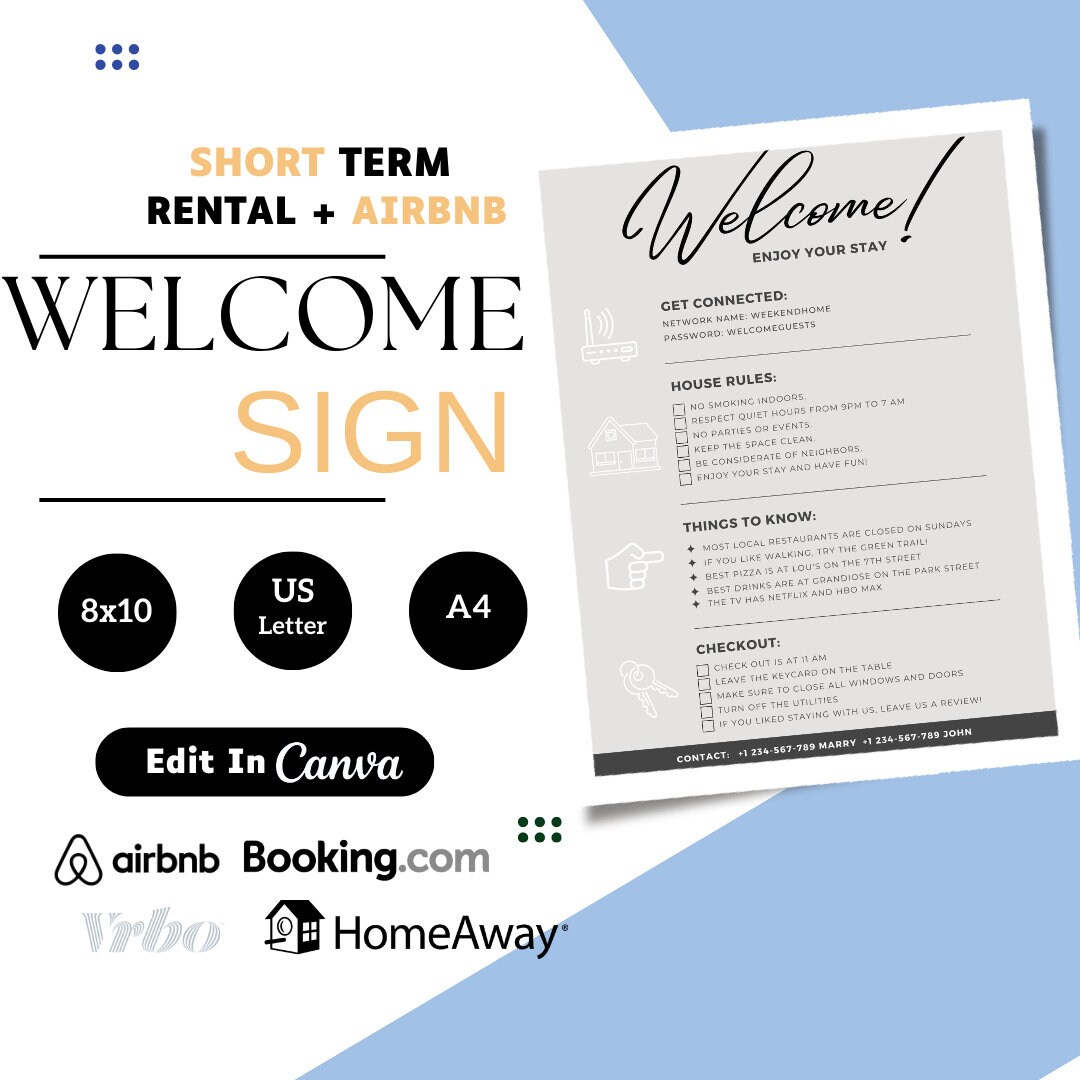 NEW Editable STR Welcome Guide Signage Printable Airbnb Rental Signs ...