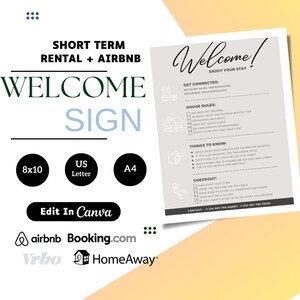 NEW Editable Airbnb Welcome Guide Signage Printable Short Term Rental ...
