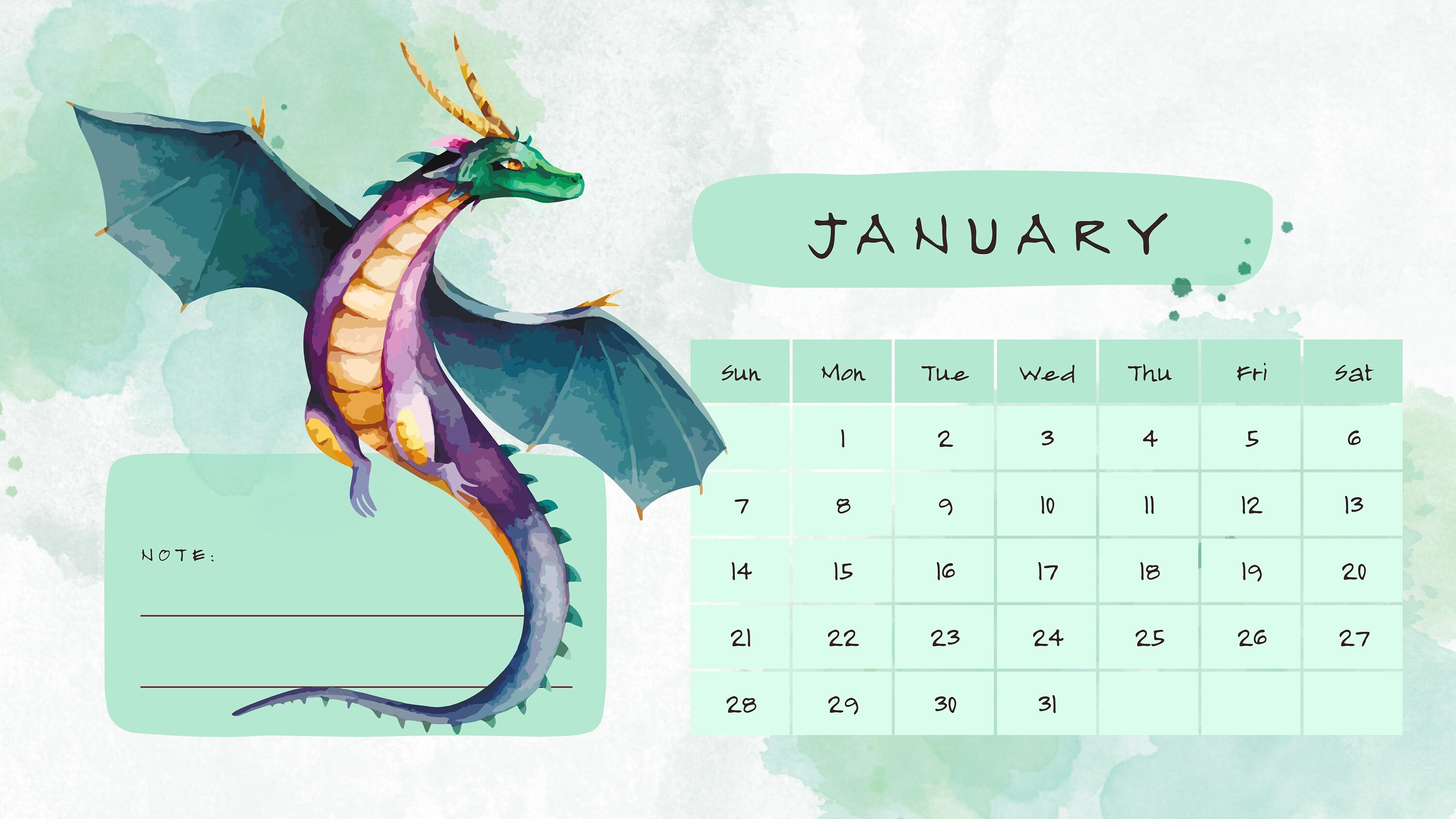 Printable Calendar 2024, Cute Little Dragon Calendar 2024 Bundle ...