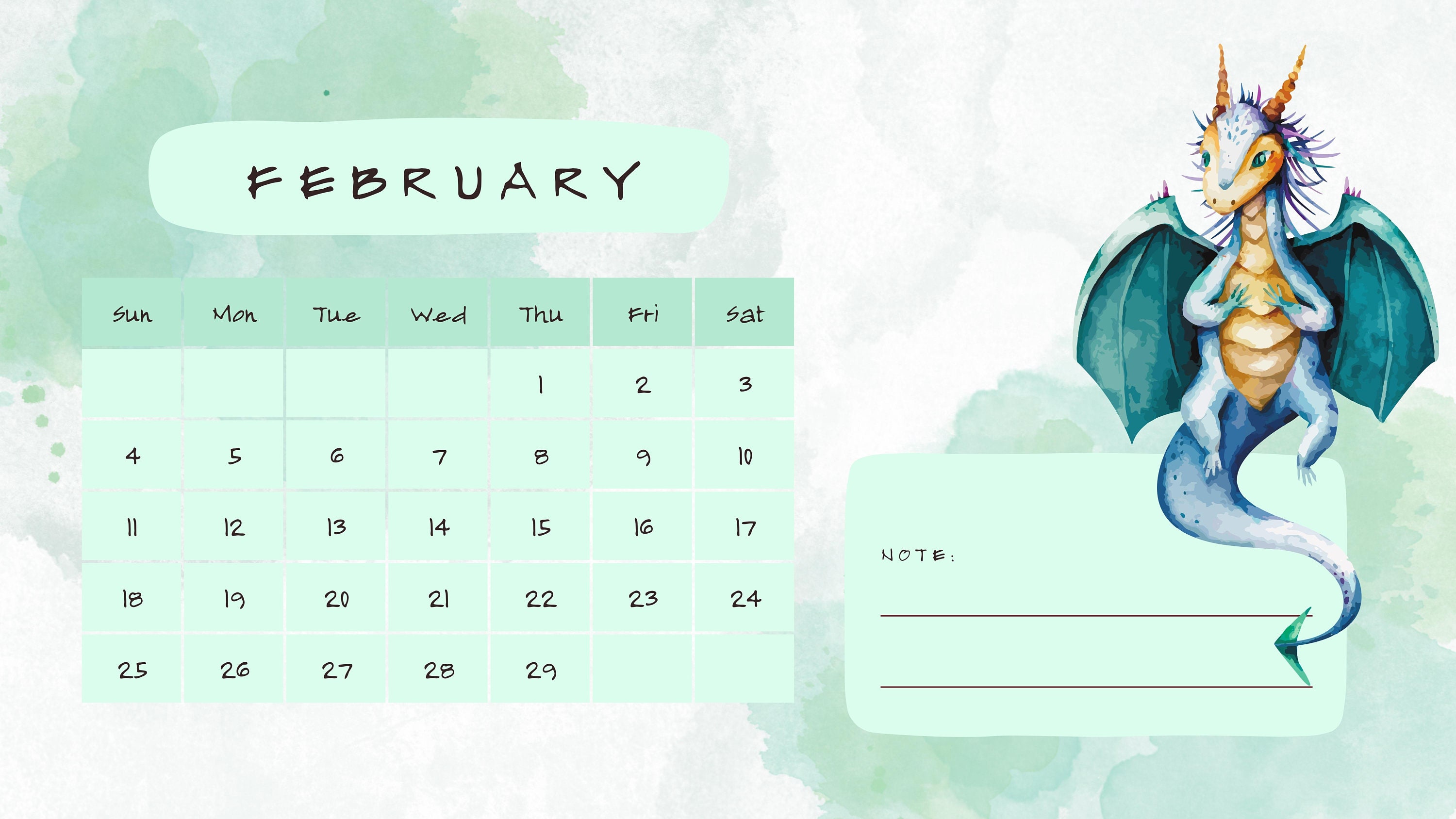 Printable Calendar 2024, Cute Little Dragon Calendar 2024 Bundle ...
