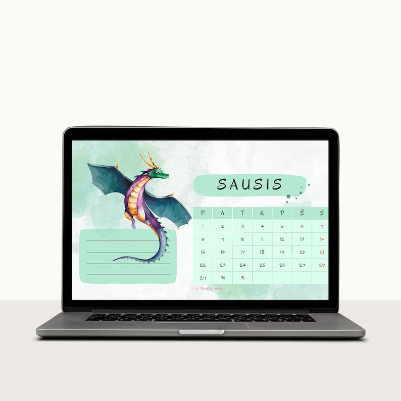 Printable Calendar 2024, Kalendorius 2024, Little Dragon Calendar 2024 ...