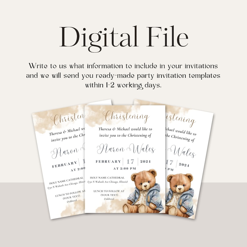 Baby Bear Christening Invitation, Custom Digital Baptism Invite ...
