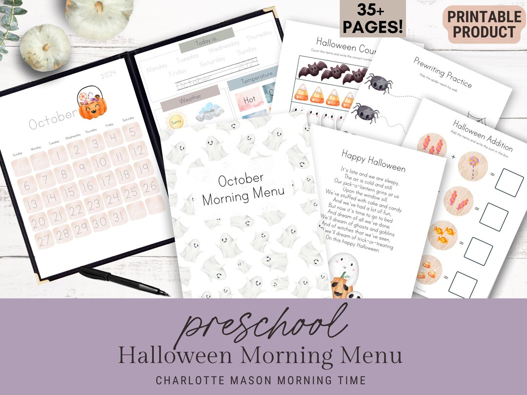 Preschool Halloween Morning Menu: Charlotte Mason Worksheets (digital ...