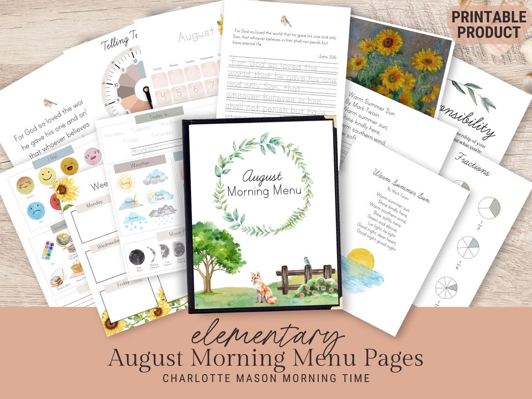 August Morning Menu Pages | Homeschool Morning Menu | Morning Menu ...