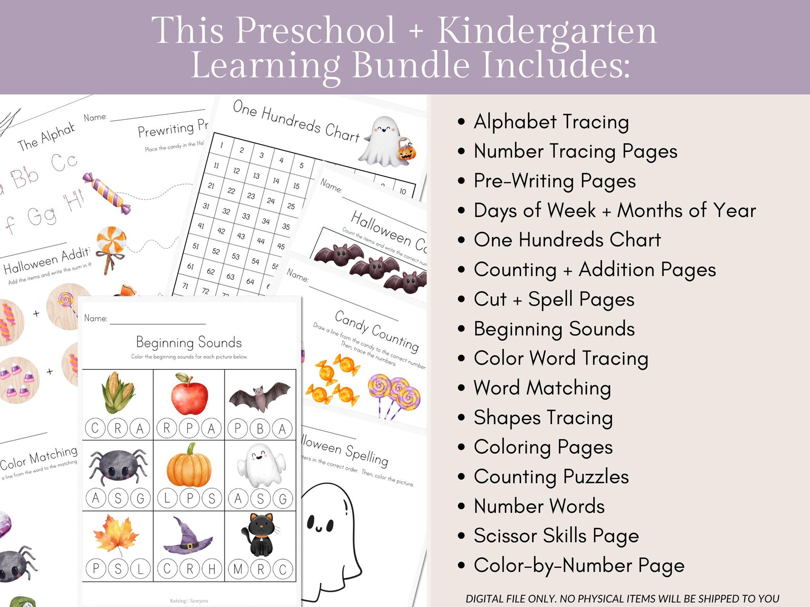 Halloween Math & Literacy Workbook: Preschool Kindergarten Bundle ...