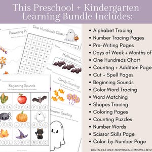 Halloween Math & Literacy Workbook: Preschool Kindergarten Bundle ...