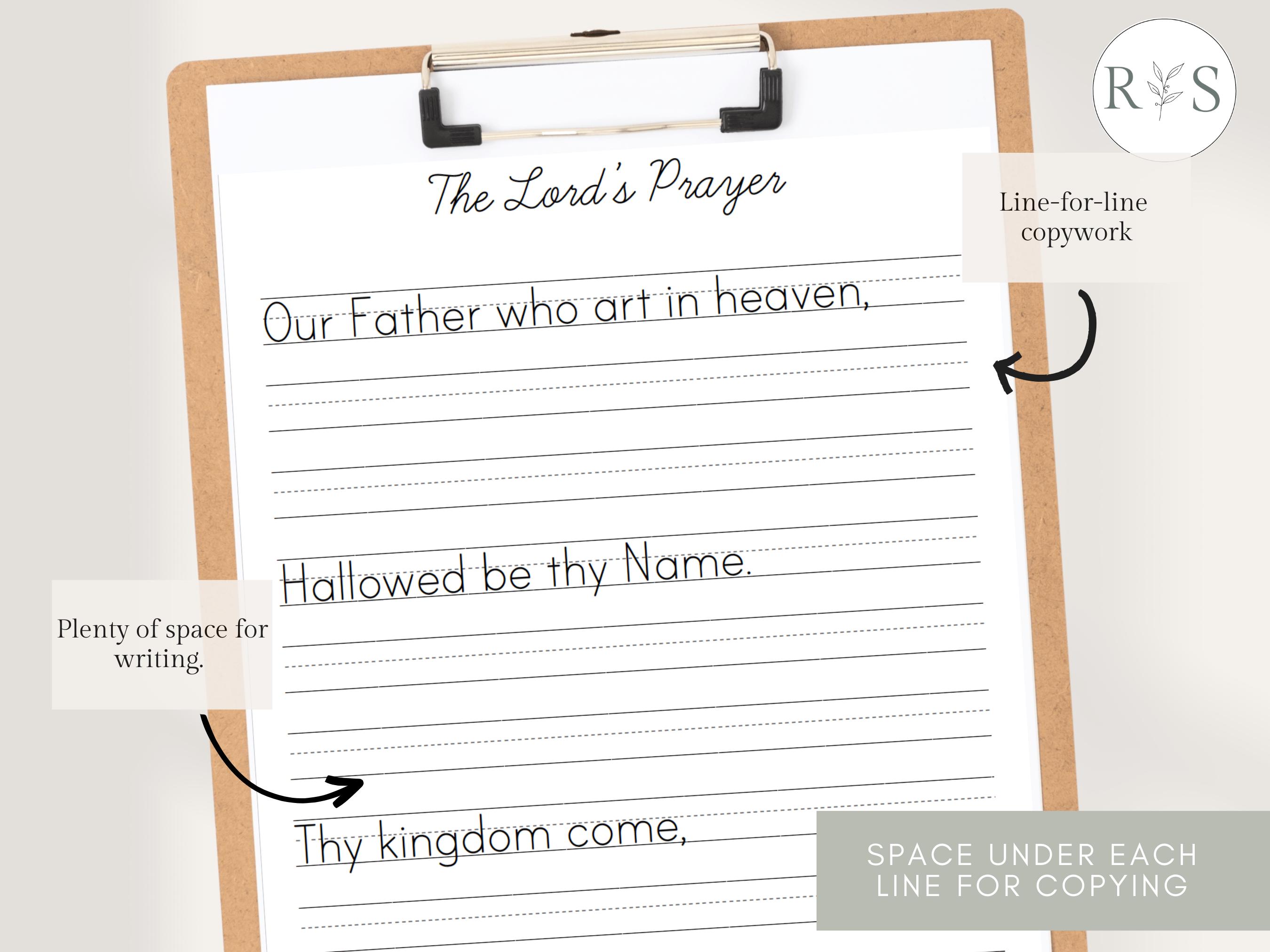 Lord's Prayer Copywork: Charlotte Mason Handwriting Practice for ...