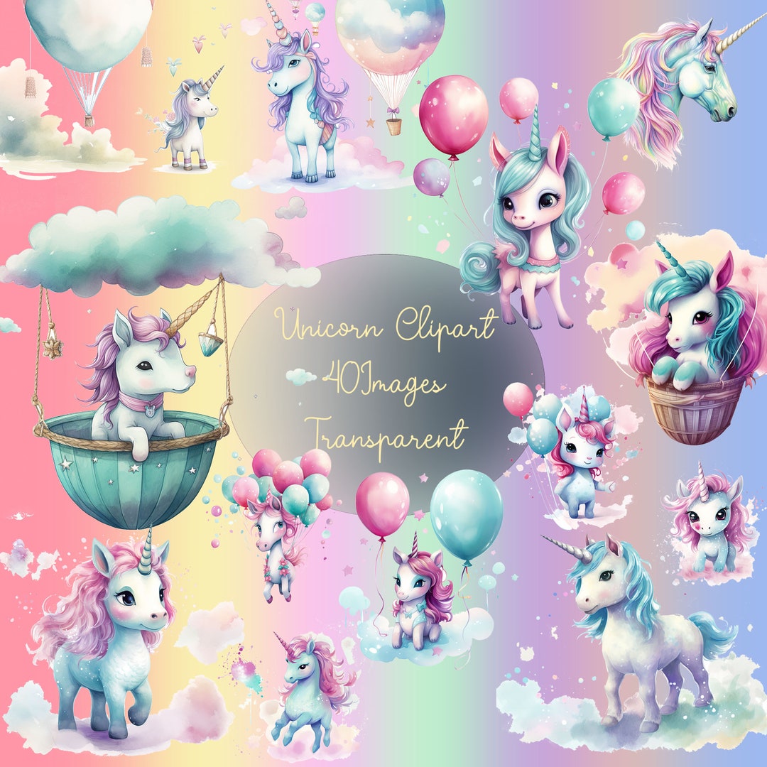 40 Unicorn Clipart Images Transparent PNG Invitations Digital - Etsy