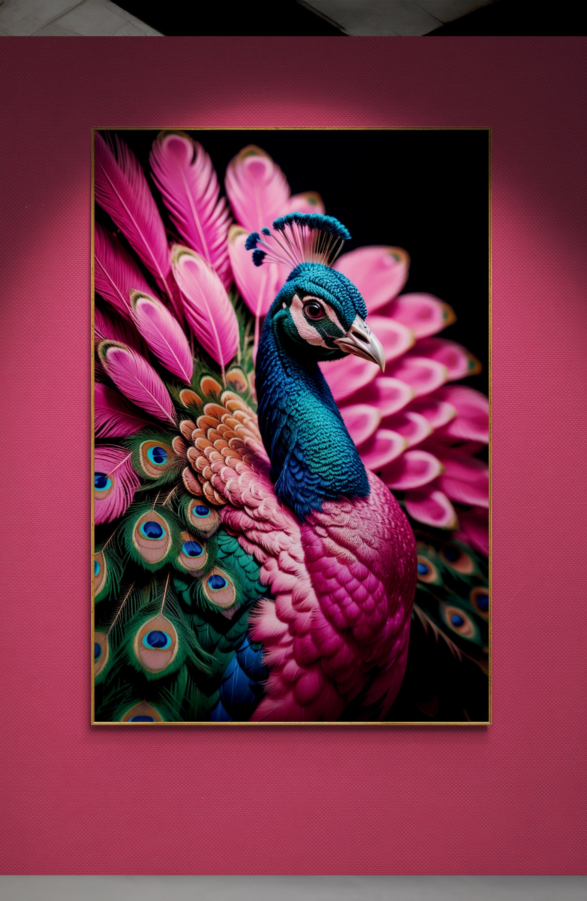 Gorgeous Pink Peacock Digital Printable AI Wall Art - Etsy