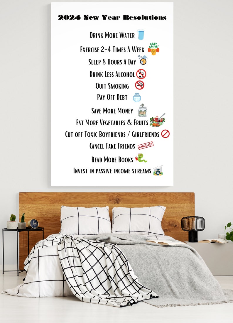 2024 New Year Resolutions Ideas and Goals Wall Art Digital Printable - Etsy