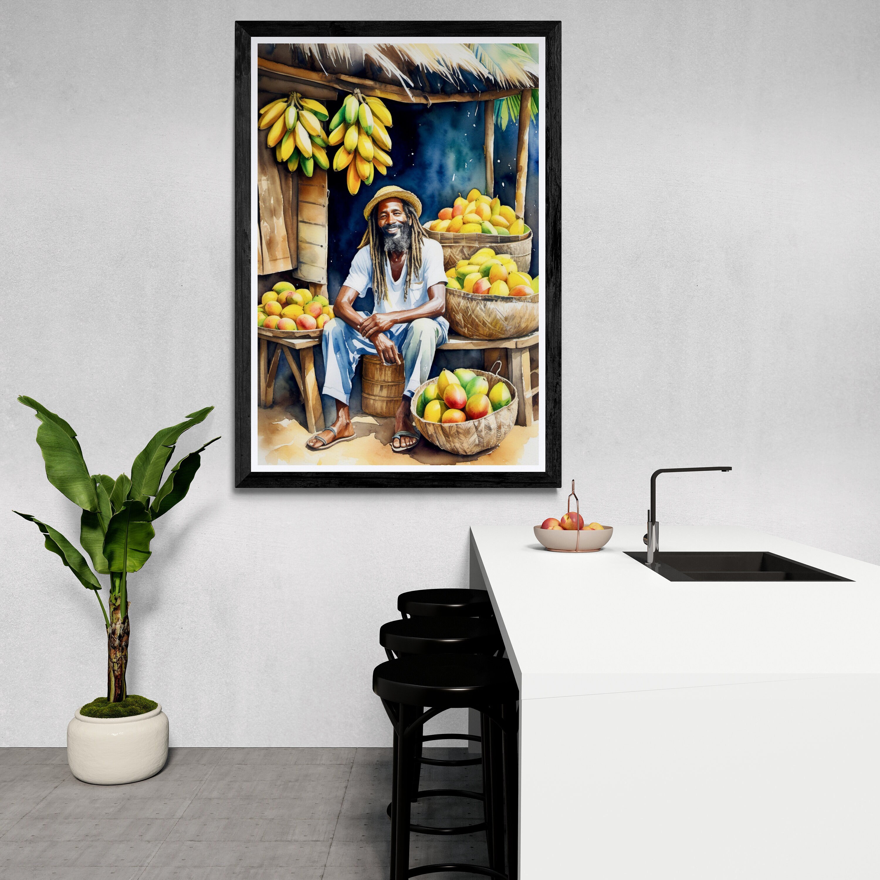 Jamaican Rastaman Vegetarian Food Stand Shack Digital Printable Wall ...