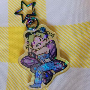 JJBA Keychains, 2 Inch Acrylic Charms With Star Clasp and Holographic ...