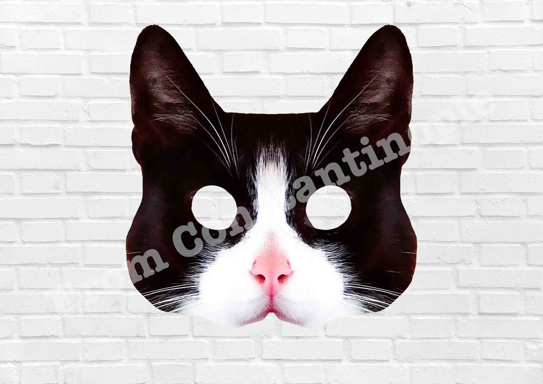 Real Photo Tuxedo Cat Mask: Printable Costume (adult & Kid Size) (PDF ...