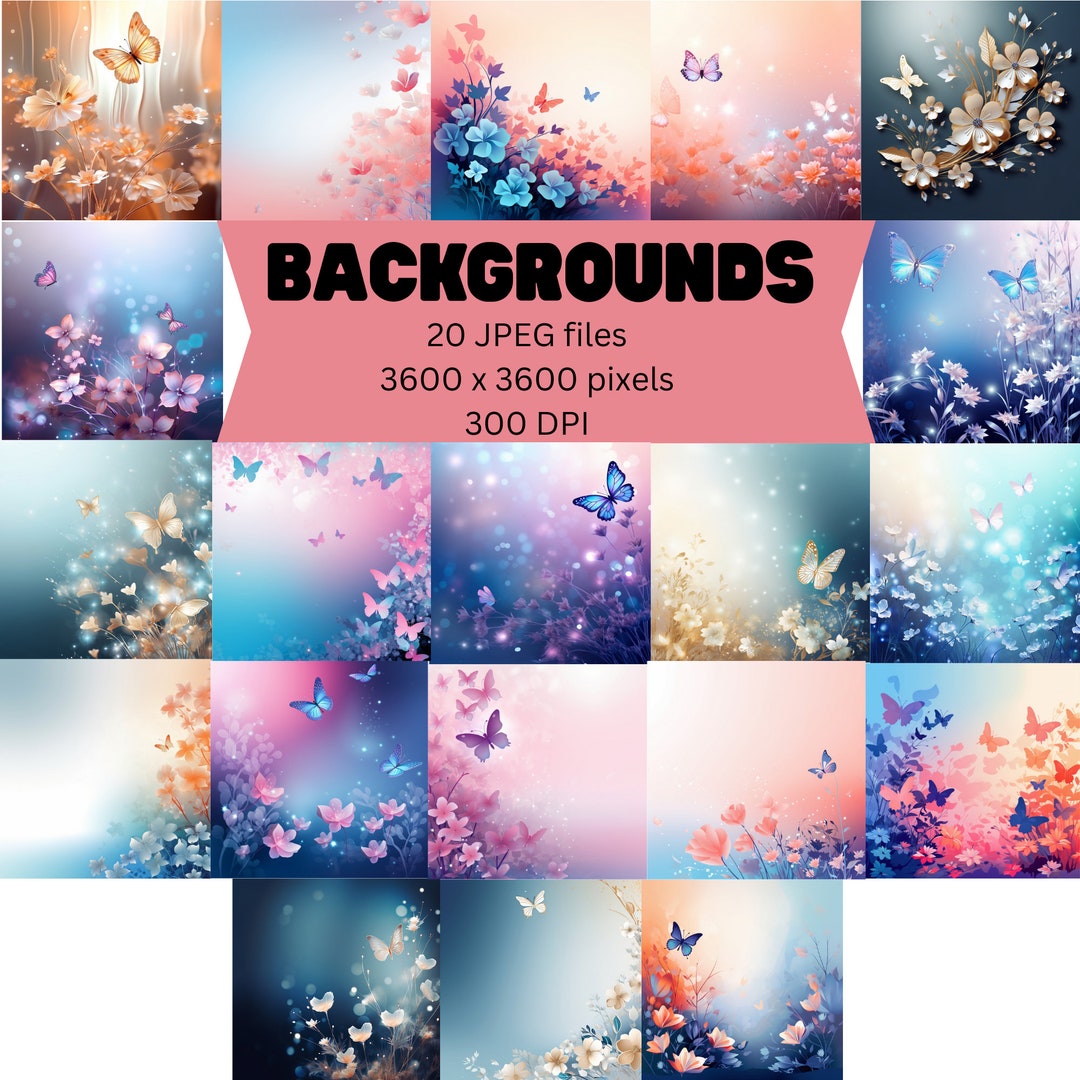 Digital Flower Butterfly Backgrounds, Digital Paper, Floral Butterfly ...