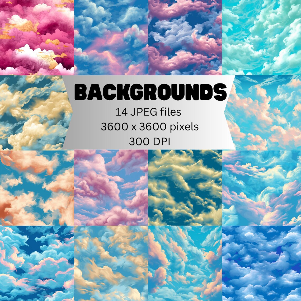 Clouds Digital Background, Clouds Digital Paper, Cloudy Skies Digital ...