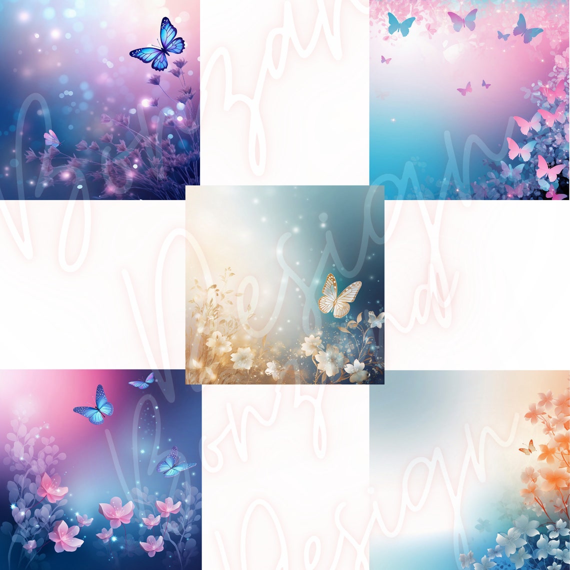 Digital Flower Butterfly Backgrounds, Digital Paper, Floral Butterfly ...