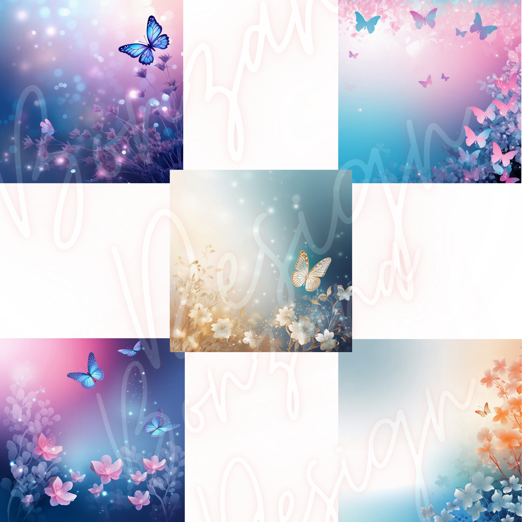 Digital Flower Butterfly Backgrounds, Digital Paper, Floral Butterfly ...