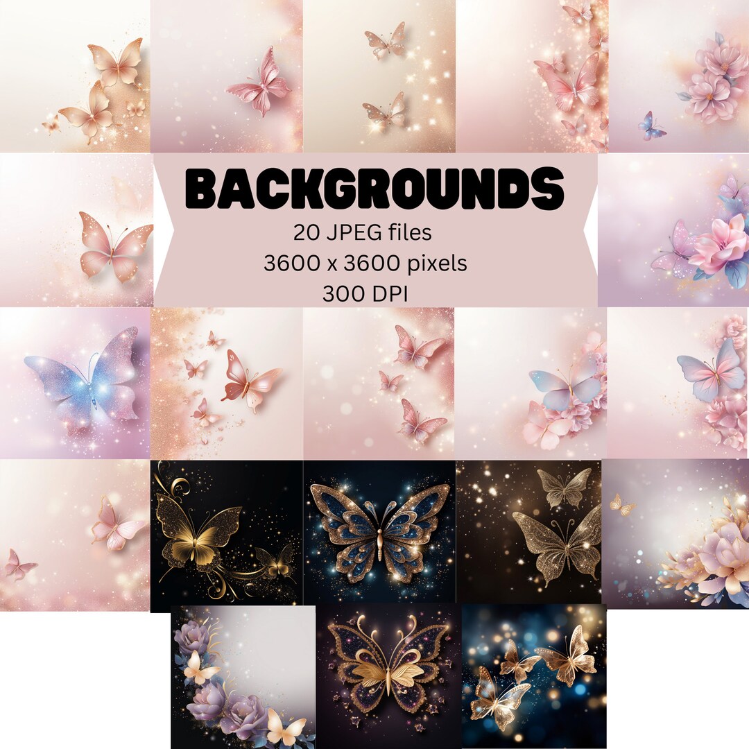 Glitter Butterflies Digital Background, Digital Paper, Butterflies ...