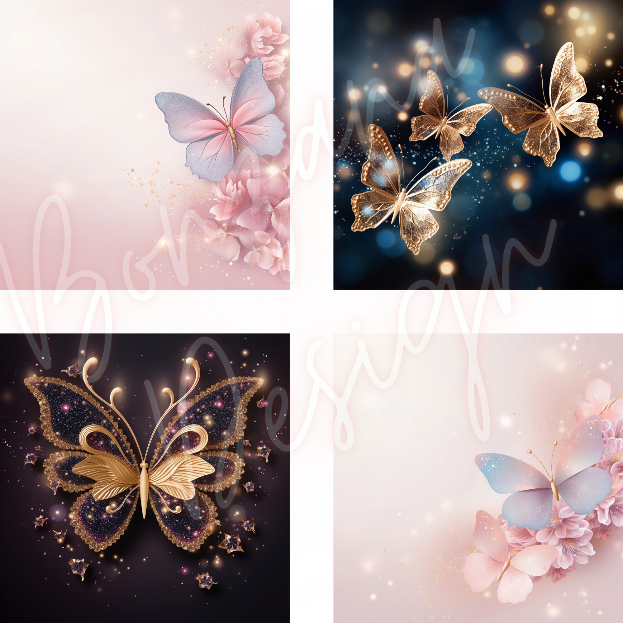 Glitter Butterflies Digital Background, Digital Paper, Butterflies ...