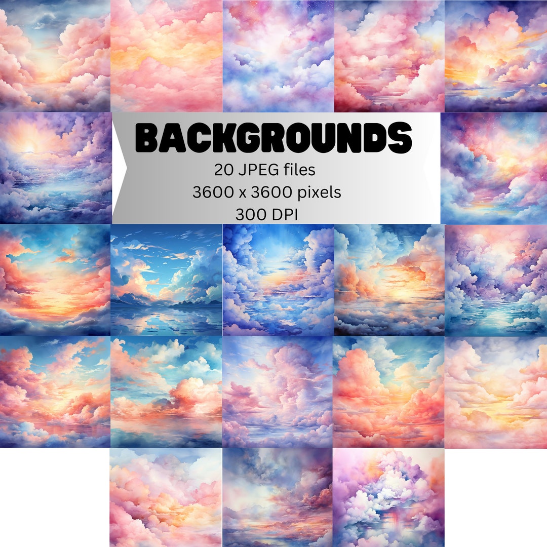 Watercolor Clouds Digital Background,cloudy Sky Digital Paper,cloudy ...