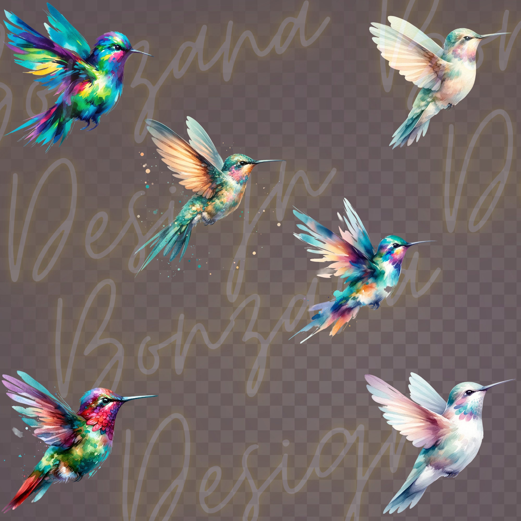 Watercolor Hummingbird Clipart, 12 PNG Bird Clipart, Glitter ...