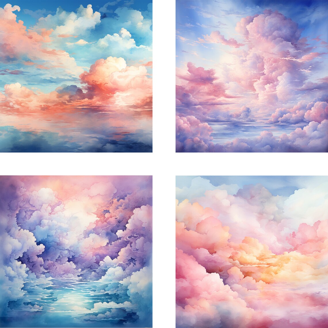 Watercolor Clouds Digital Background,cloudy Sky Digital Paper,cloudy ...